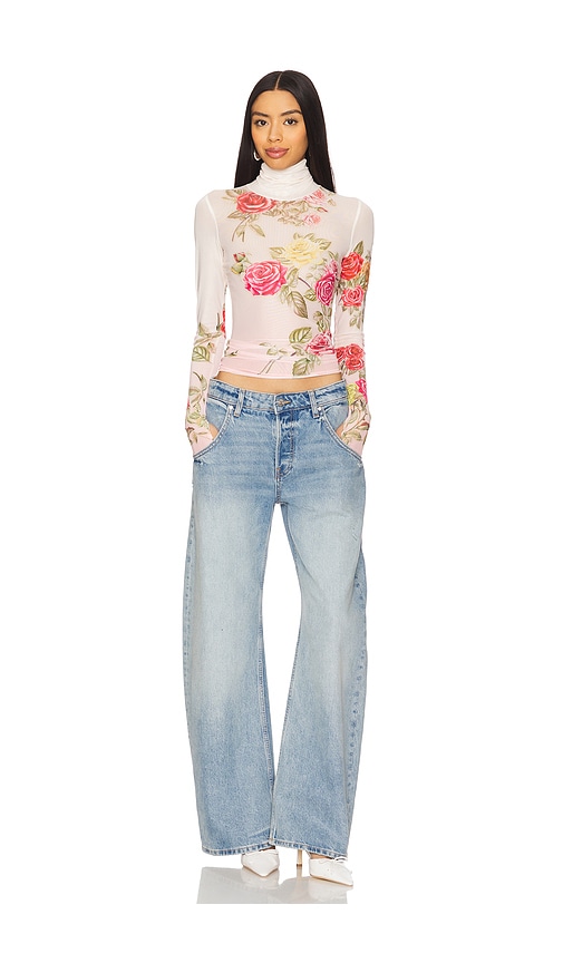AFRM Zadie Floral Print Mesh Turtleneck Top